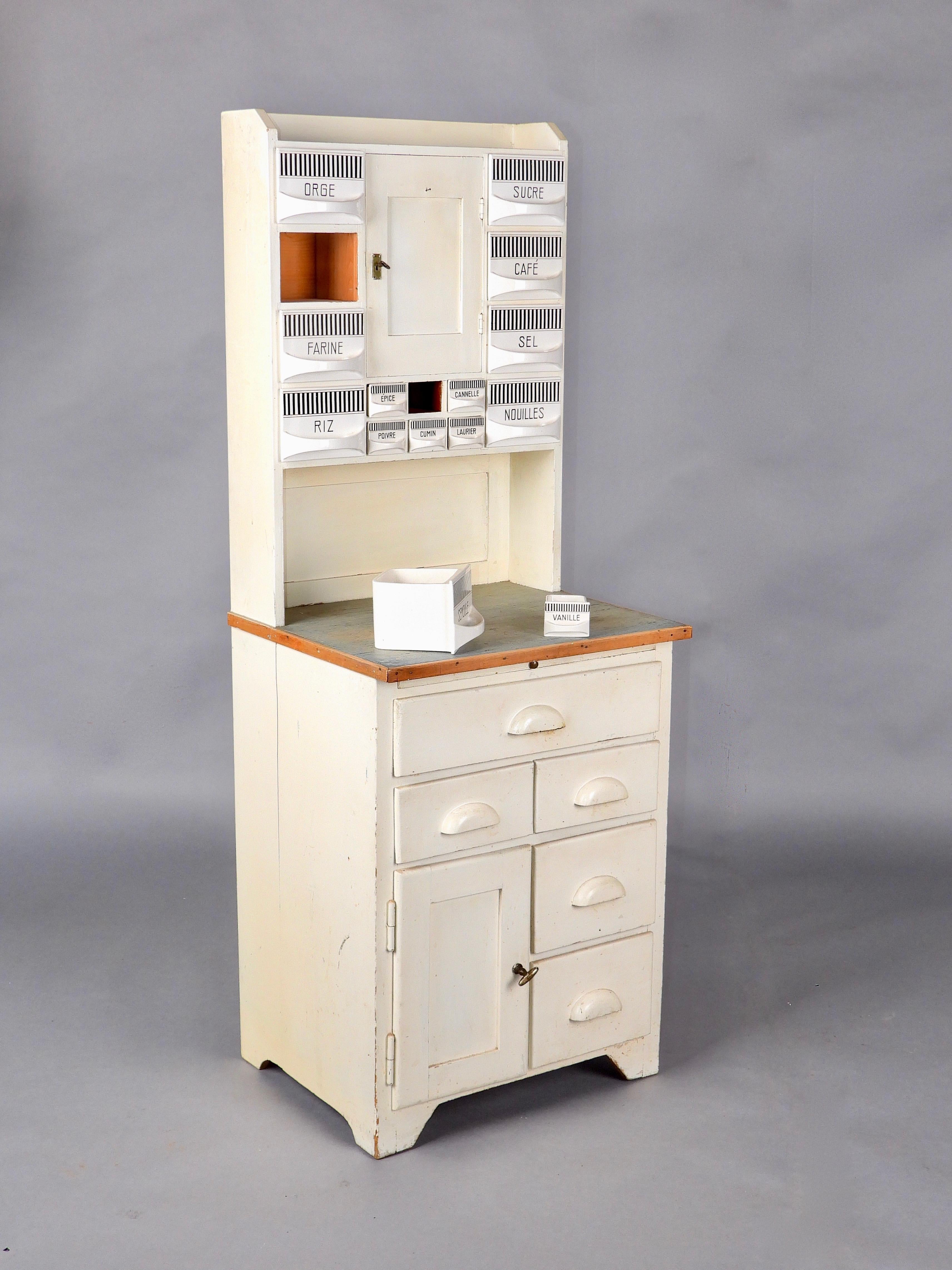 Swiss spice cabinet in wood and porcelain For Sale at 1stDibs