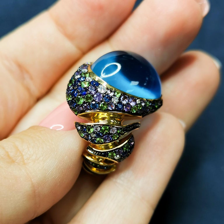 Swiss Topaz 25.86 Carat Diamonds Tsavorites Sapphires 18 Karat Yellow ...