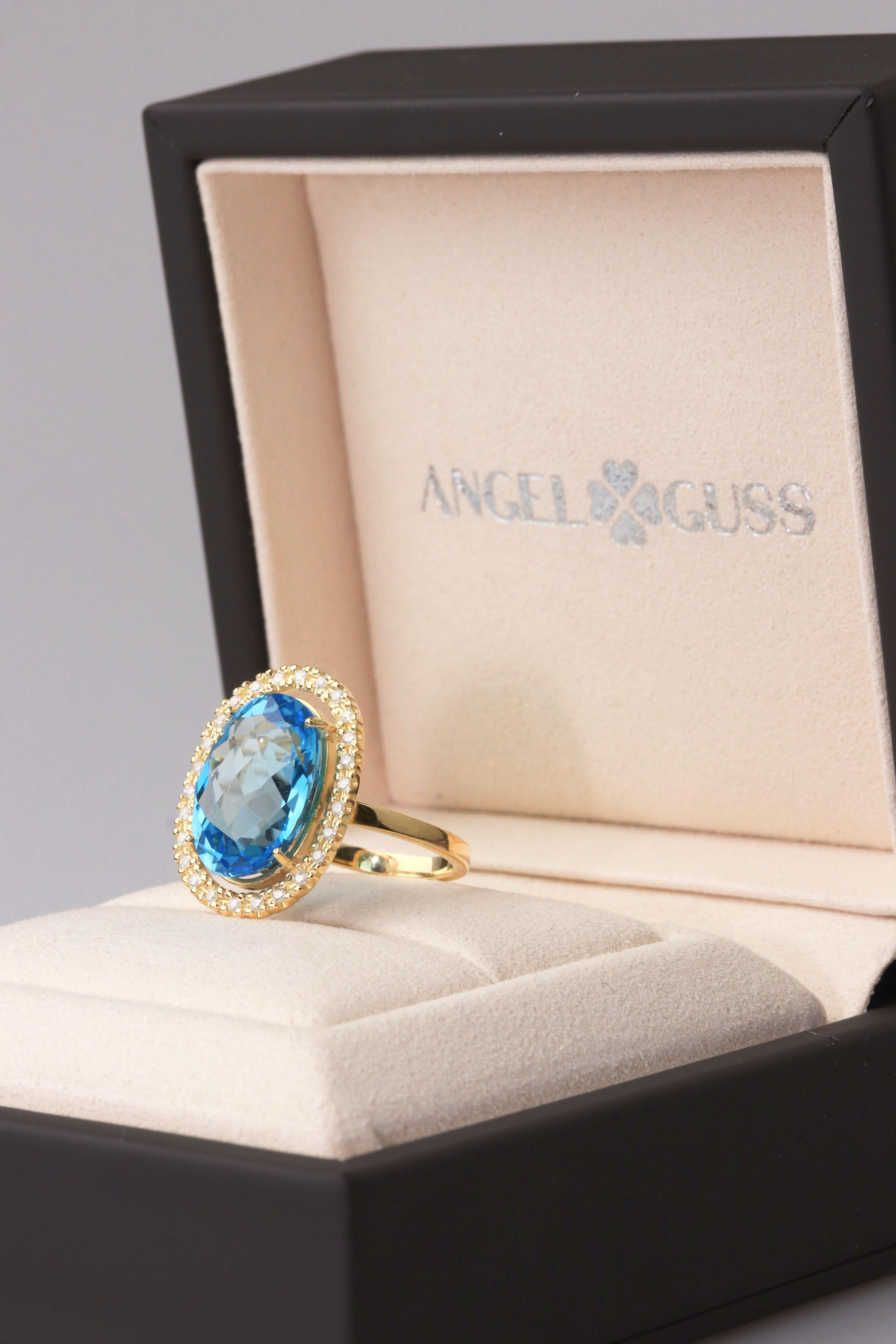 10cts Swiss Topaz Ring and Diamond - 18K Solid Yellow Gold For Sale at ...