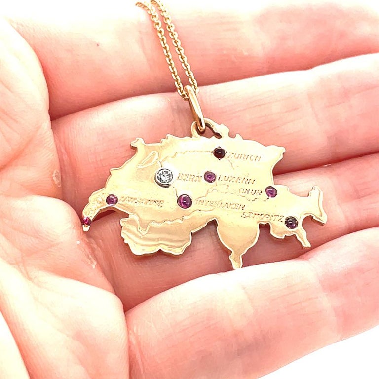 Switzerland Map Diamond Ruby Charm For Sale at 1stDibs