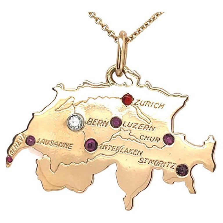 Switzerland Map Diamond Ruby Charm For Sale at 1stDibs