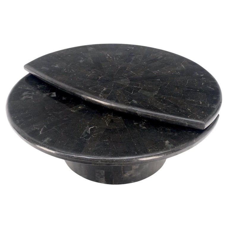 Swivel Adjustable Round Top Black Tessellated Marble Coffee Table MINT ...