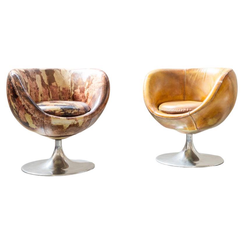 Swivel Armchairs in Leather, 2000s, Set of 2 For Sale at 1stDibs