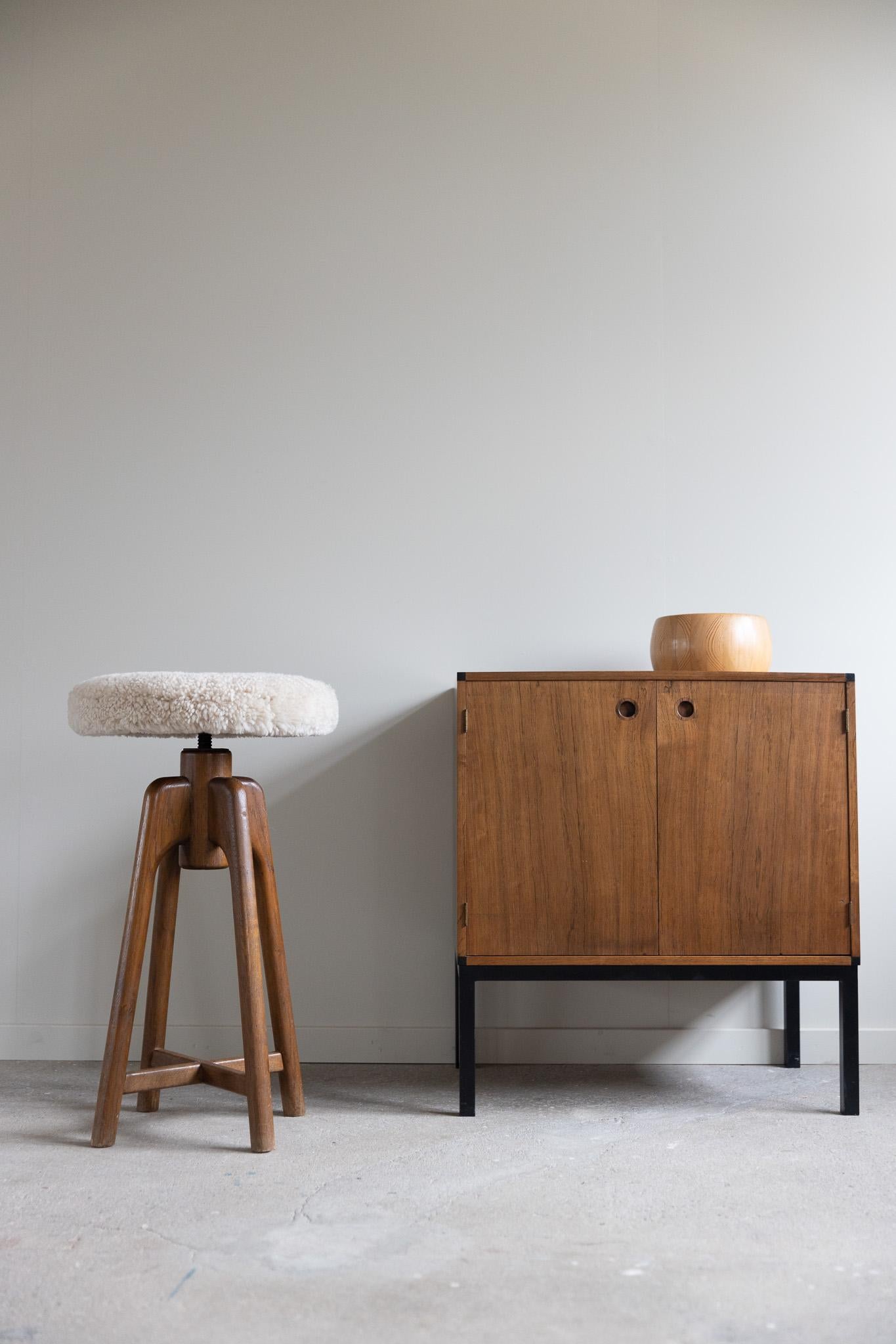 Swivel Bar Stool in Oak, Reupholstered in Lambswool, Danish Mid-Century ...