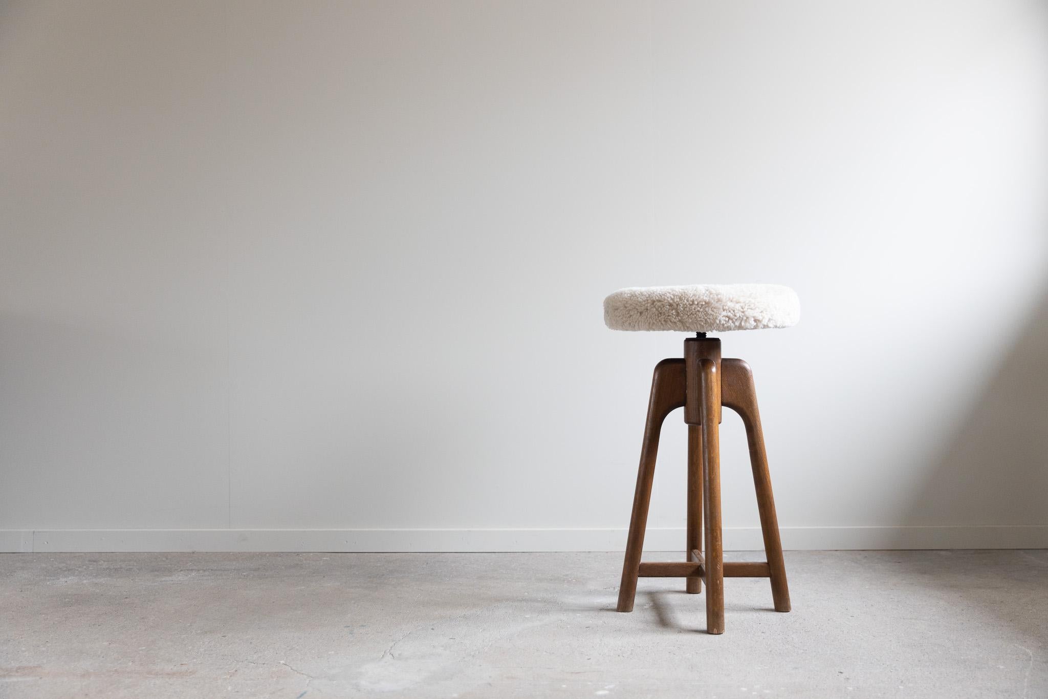 Swivel Bar Stool in Oak, Reupholstered in Lambswool, Danish Mid-Century ...
