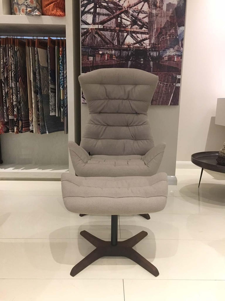 Swivel Lounge Chair with Recline and Ottoman with Walnut Base by ...