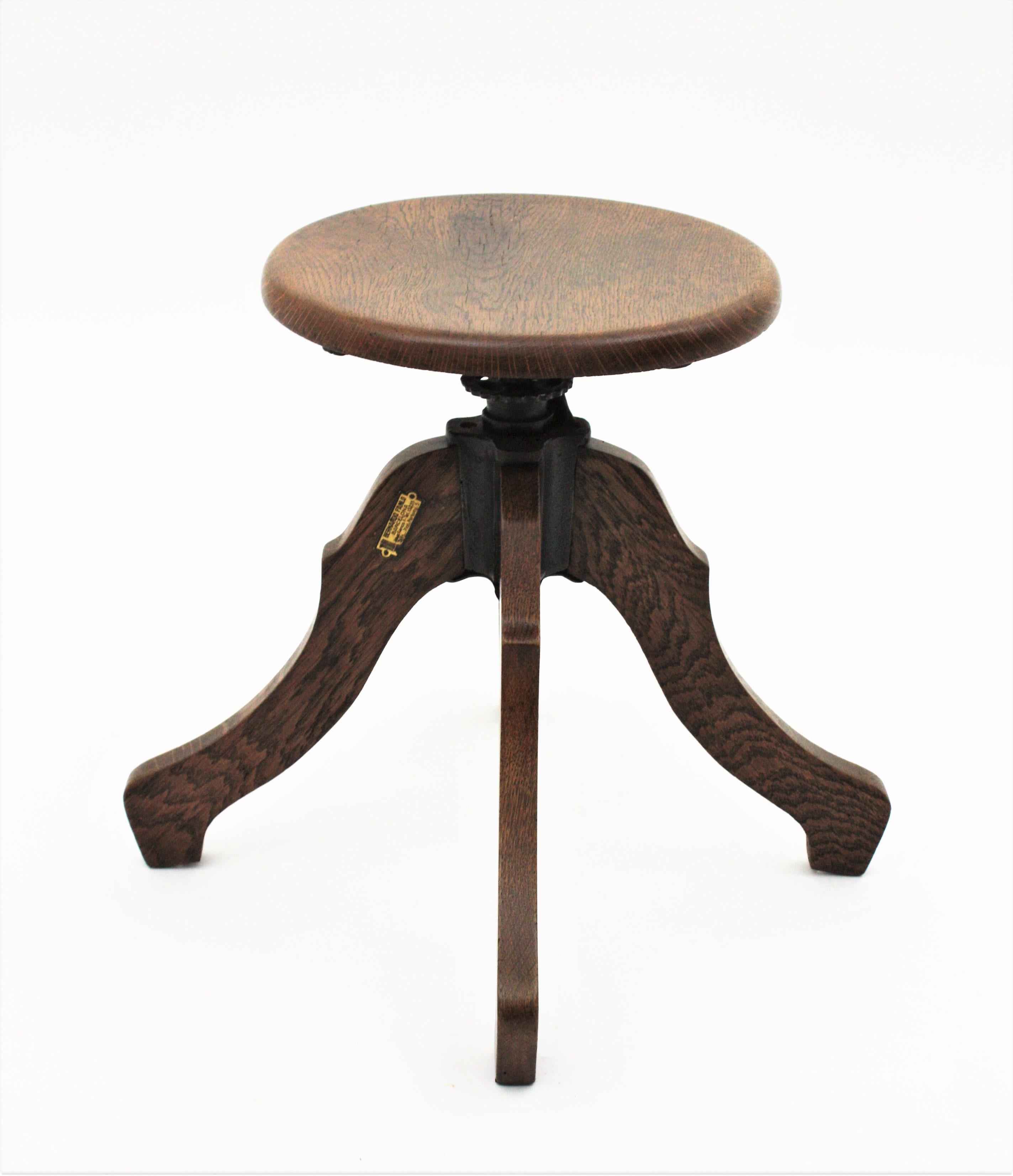 Oak Revolving Stool / Swivel Stool, 1930s at 1stDibs