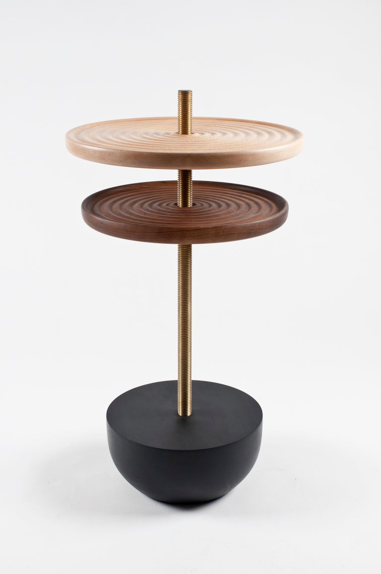 Swivel Table, Adjustable Wood and Brass Side Table by Pat Kim For Sale ...