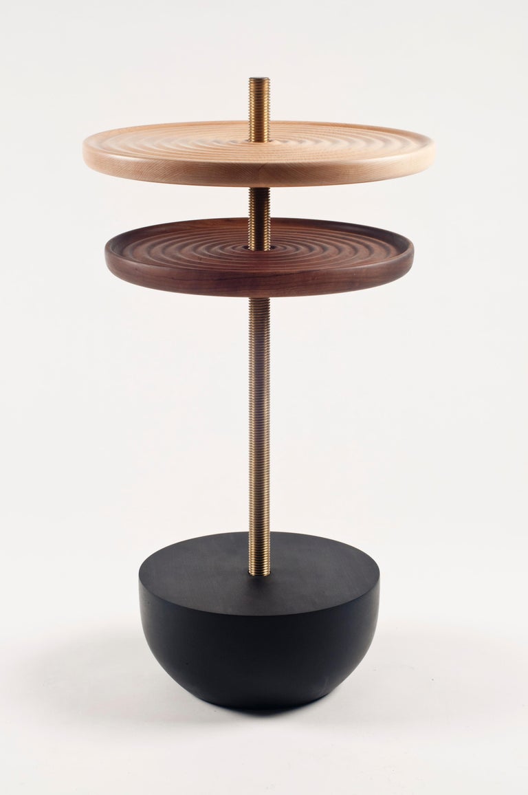 Swivel Table, Adjustable Wood and Brass Side Table by Pat Kim For Sale ...