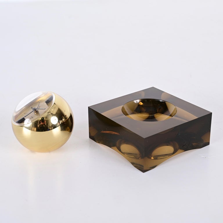 Swiza 8 Day Rare Gilt Sphere Clock with Smoked Lucite Base, Box and ...