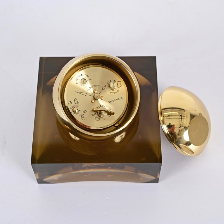 Swiza 8 Day Rare Gilt Sphere Clock with Smoked Lucite Base, Box and ...