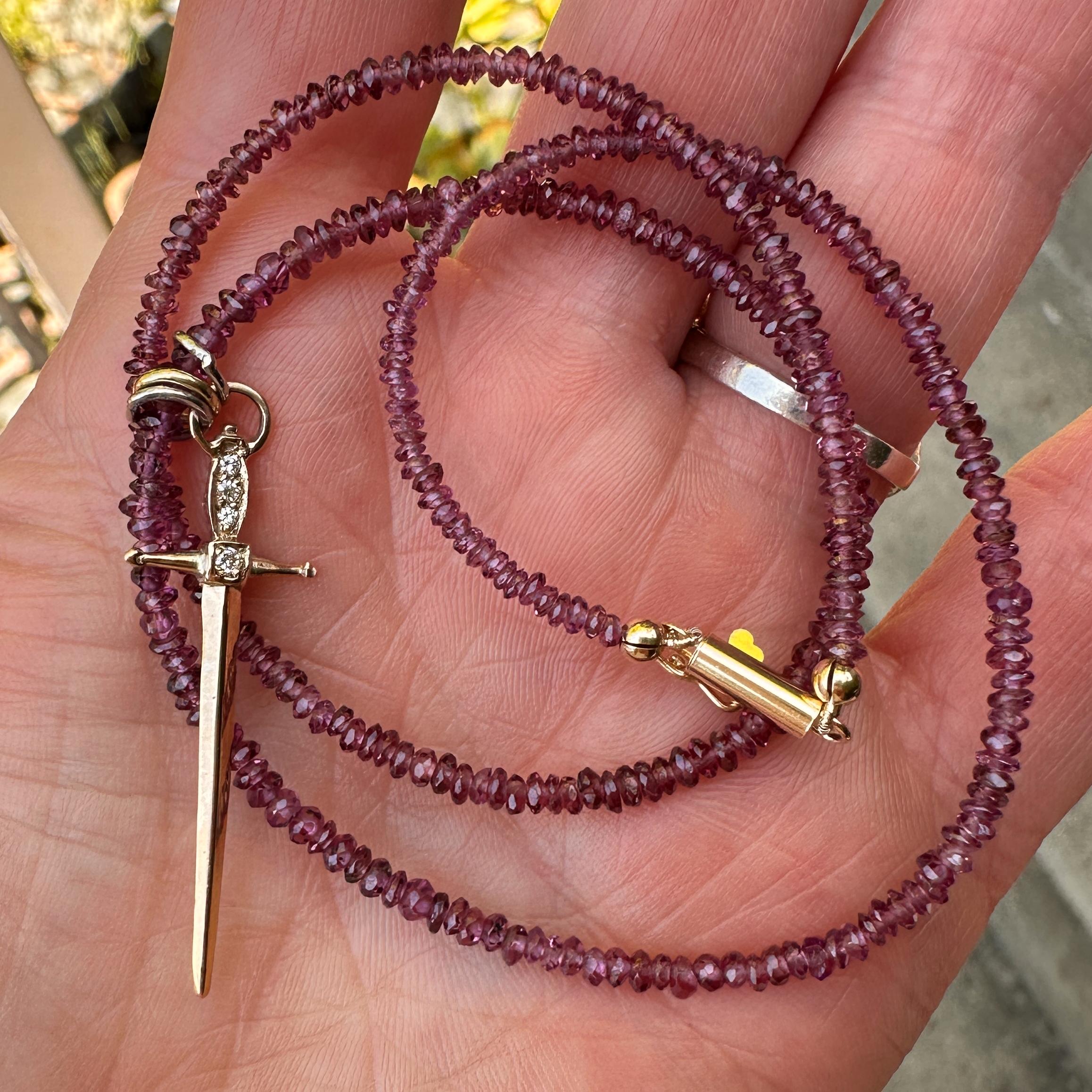 Sword Pendant with Diamonds on Grip plus Purple Rhodolite Garnet Bead ...