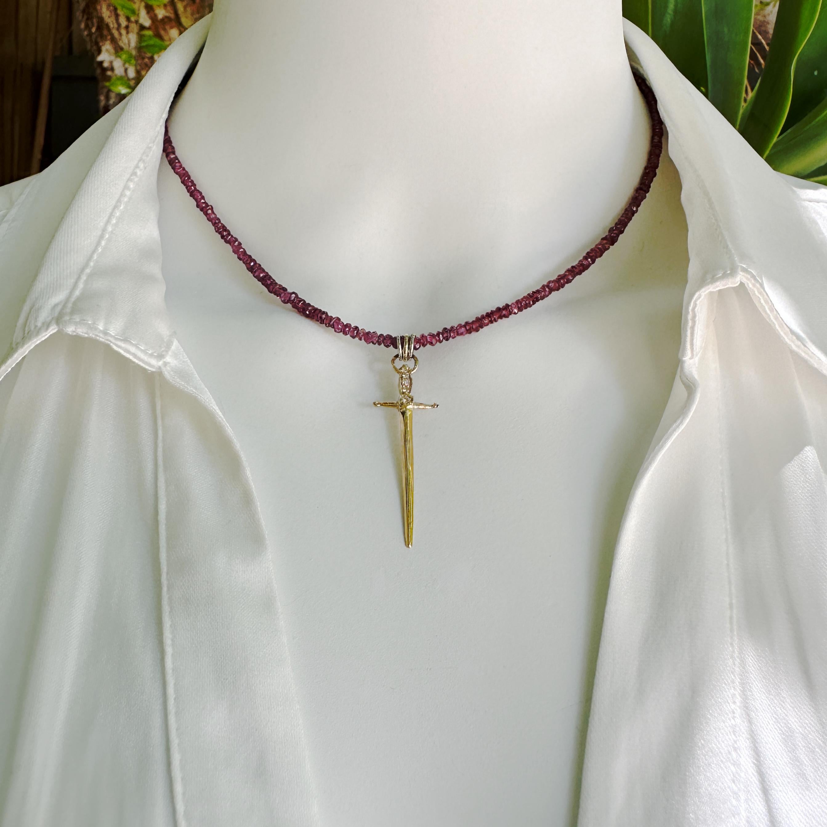 Sword Pendant with Diamonds on Grip plus Purple Rhodolite Garnet Bead ...