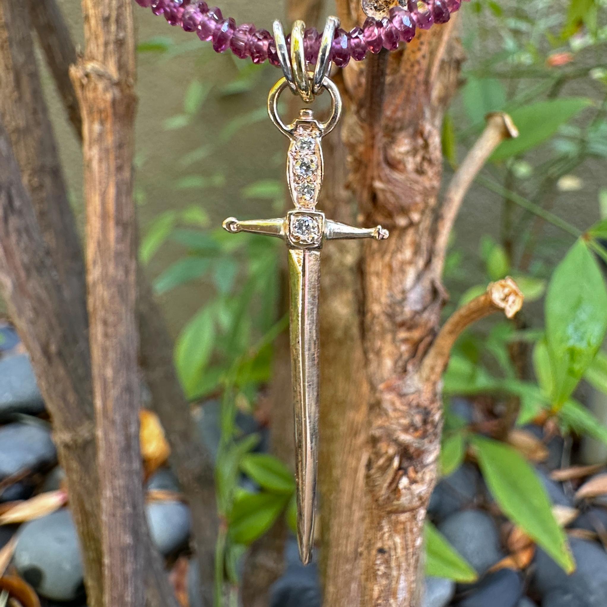 Sword Pendant with Diamonds on Grip plus Purple Rhodolite Garnet Bead ...