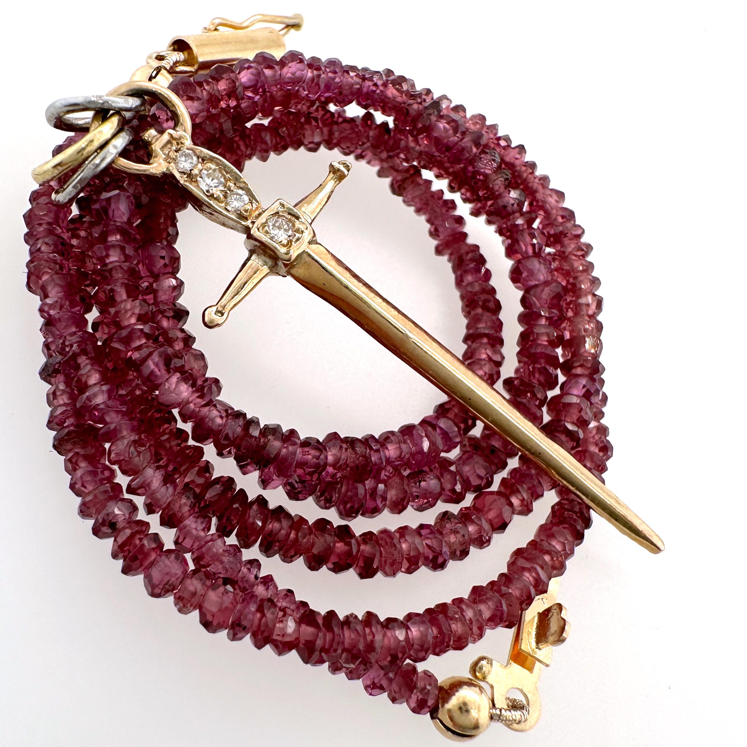 Sword Pendant with Diamonds on Grip plus Purple Rhodolite Garnet Bead ...