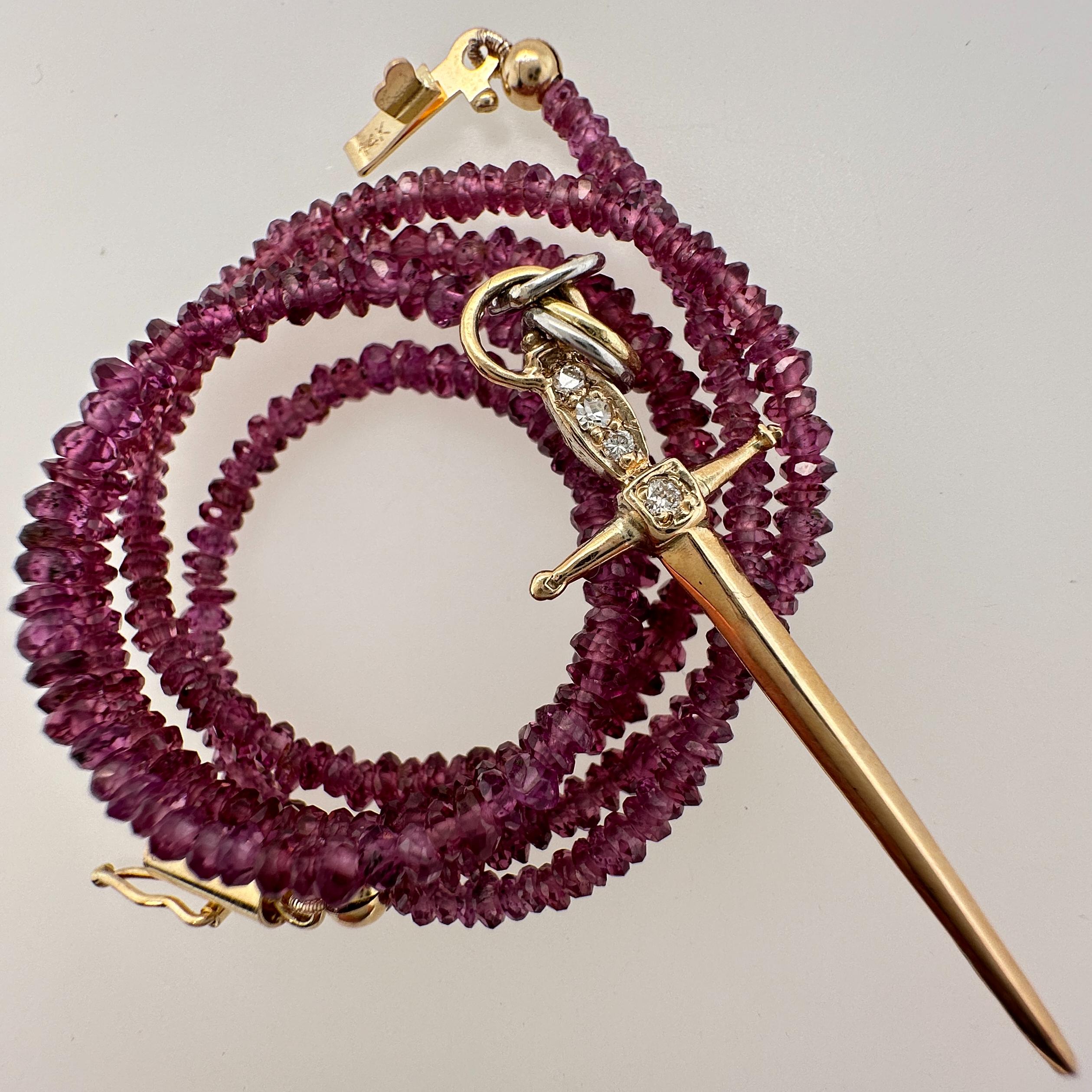 Sword Pendant with Diamonds on Grip plus Purple Rhodolite Garnet Bead ...