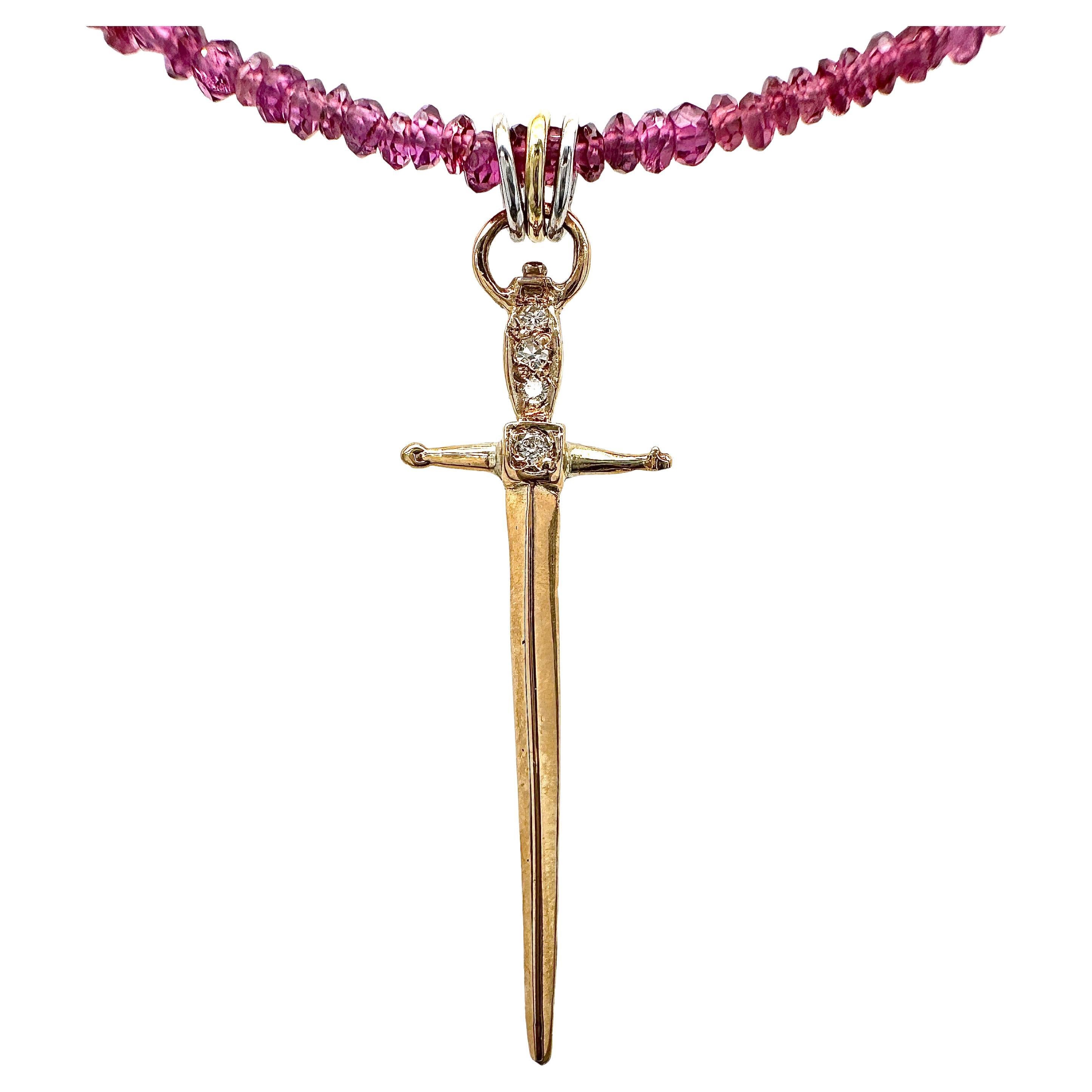 Sword Pendant with Diamonds on Grip plus Purple Rhodolite Garnet Bead ...