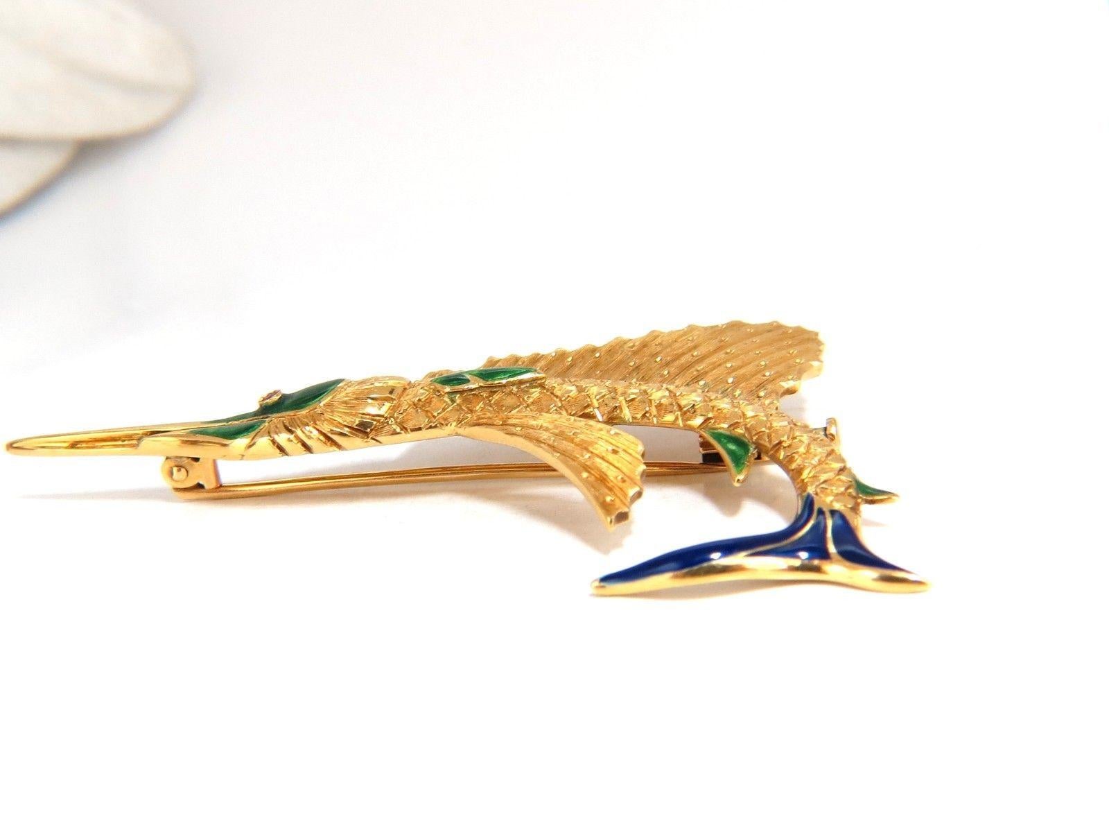 Swordfish Marlin Brooch Enamel 14 Karat For Sale at 1stDibs