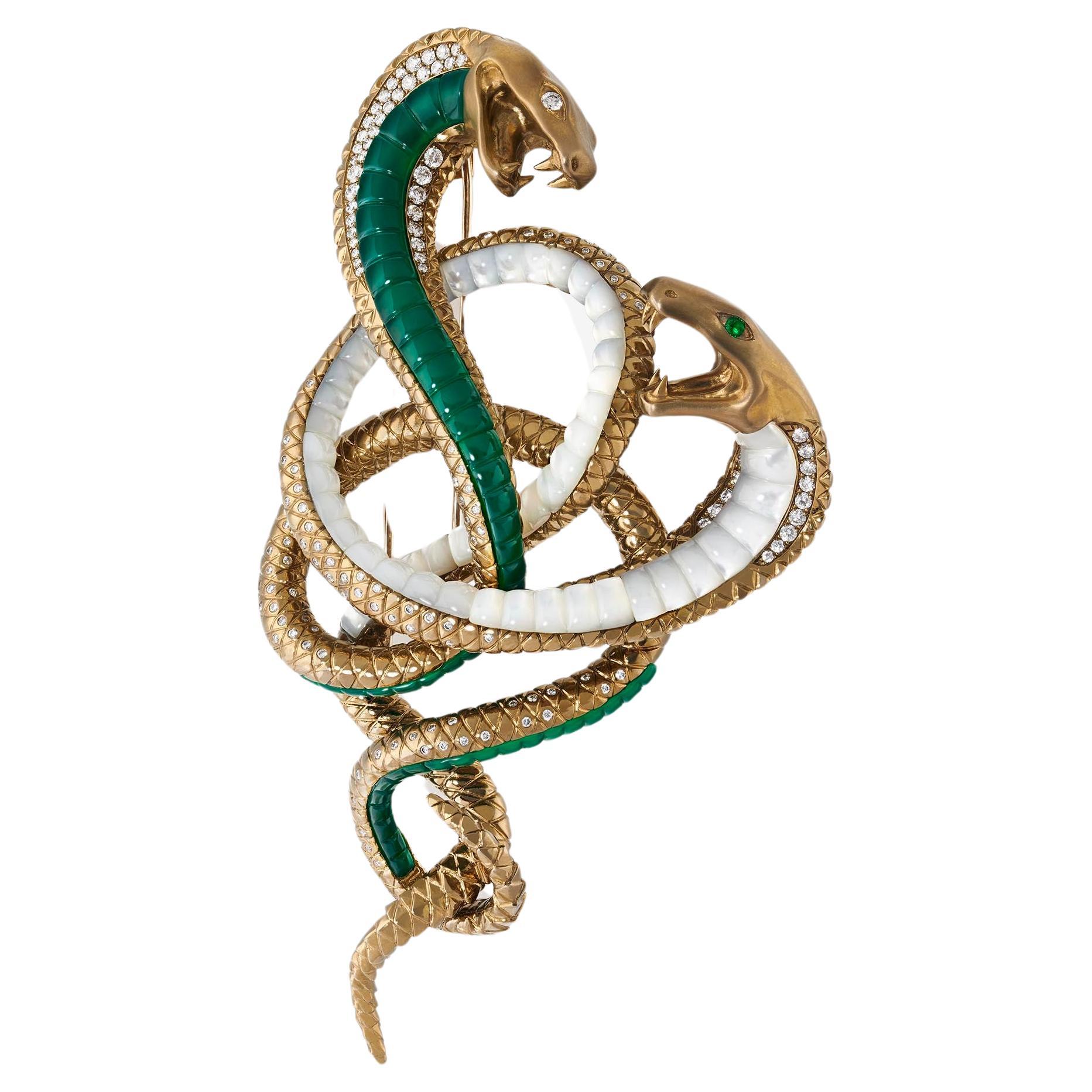 Sworn Enemies Titanium Master and Serpent Brooch For Sale at 1stDibs