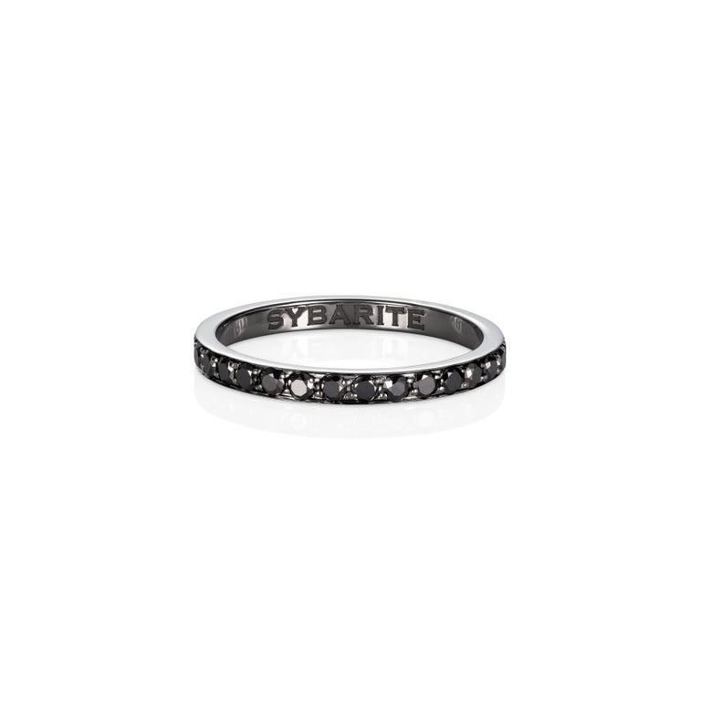 Sybarite Classic Band Ring in Blackened Gold with Black Diamonds For ...