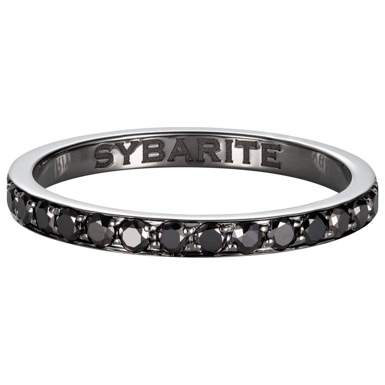 Sybarite Classic Band Ring in Blackened Gold with Black Diamonds For ...