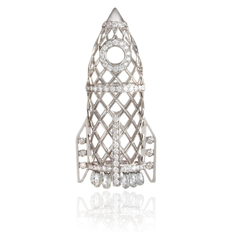 Sybarite Jewellery Rocket Pendant 18K White Gold 3.09 Carats White ...