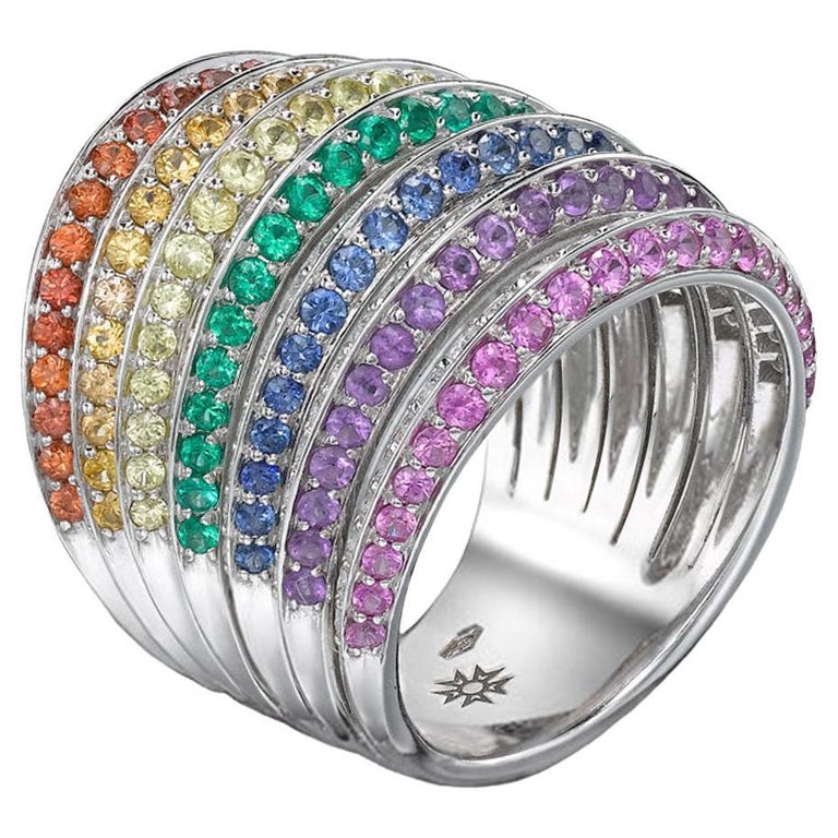 Sybarite Rainbow Ring in White Gold with White Diamonds, Sapphires and ...