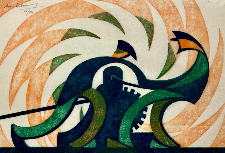 Sybil Andrews - "Winch" British Linocut Grosvenor School Machine Age 1930 Woman Artist Print For ...