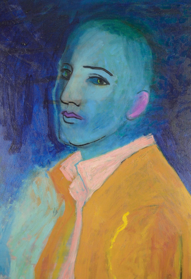 Sydney Helfman - Mid Century Fauvist Self Portrait in Blue and Yellow ...