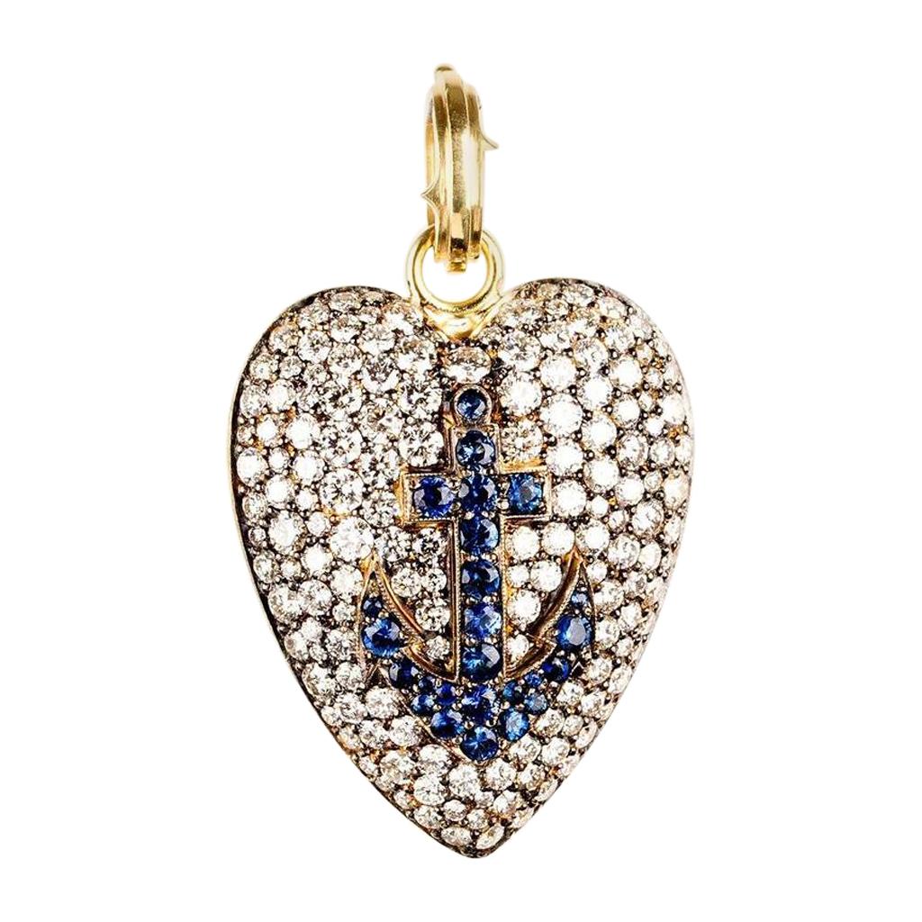 Sylva and Cie Diamond Heart Pendant with Sapphire Anchor at 1stDibs