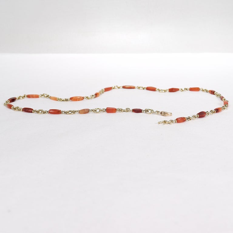 Sylva et Cie 18k Gold and Carnelian Bead Graduated Bullet Chain ...