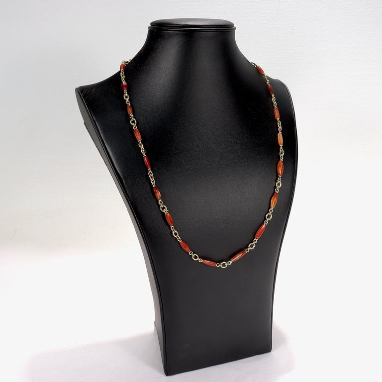 Sylva et Cie 18k Gold and Carnelian Bead Graduated Bullet Chain ...