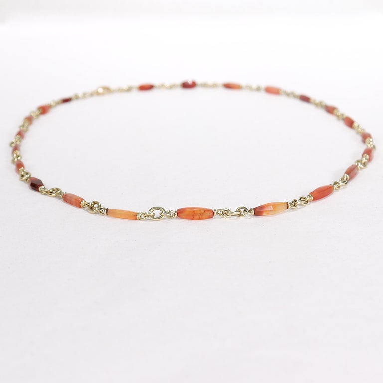 Sylva et Cie 18k Gold and Carnelian Bead Graduated Bullet Chain ...