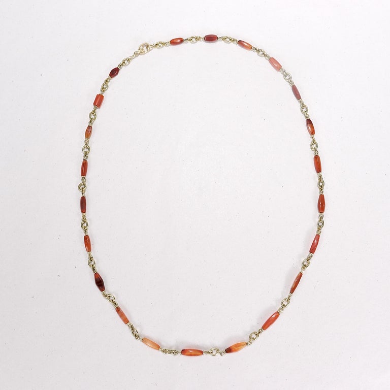 Sylva et Cie 18k Gold and Carnelian Bead Graduated Bullet Chain ...