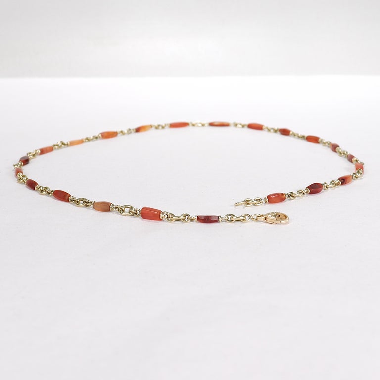 Sylva et Cie 18k Gold and Carnelian Bead Graduated Bullet Chain ...