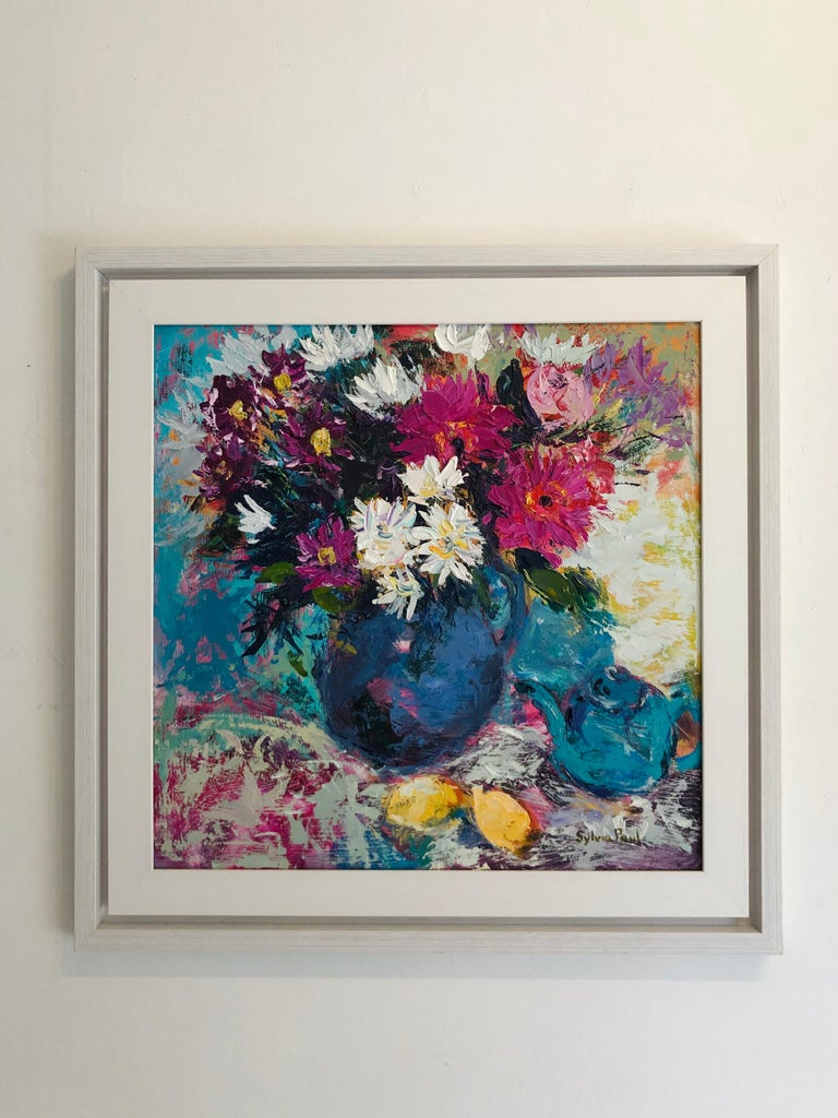 Sylvia Paul - Vase of Flowers with Lemons - floral fruit abstraction ...