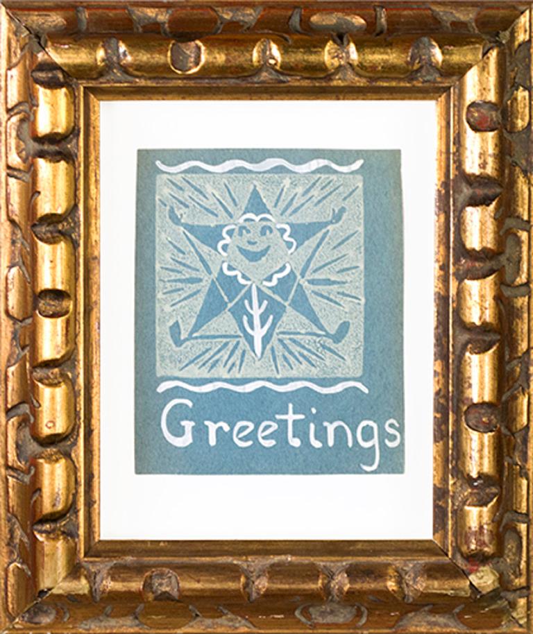Sylvia Spicuzza - "Greetings, 'Starflower,'" Linocut with White Ink on ...