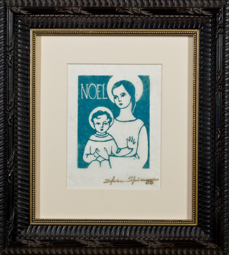 Sylvia Spicuzza - "Noel," Religious Linocut in Blue on Tissue Paper ...