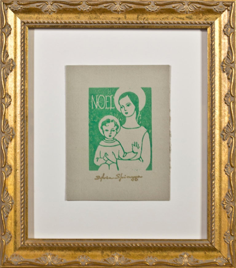 Sylvia Spicuzza - "Noel," Religious Linocut in Green on Tan Paper ...