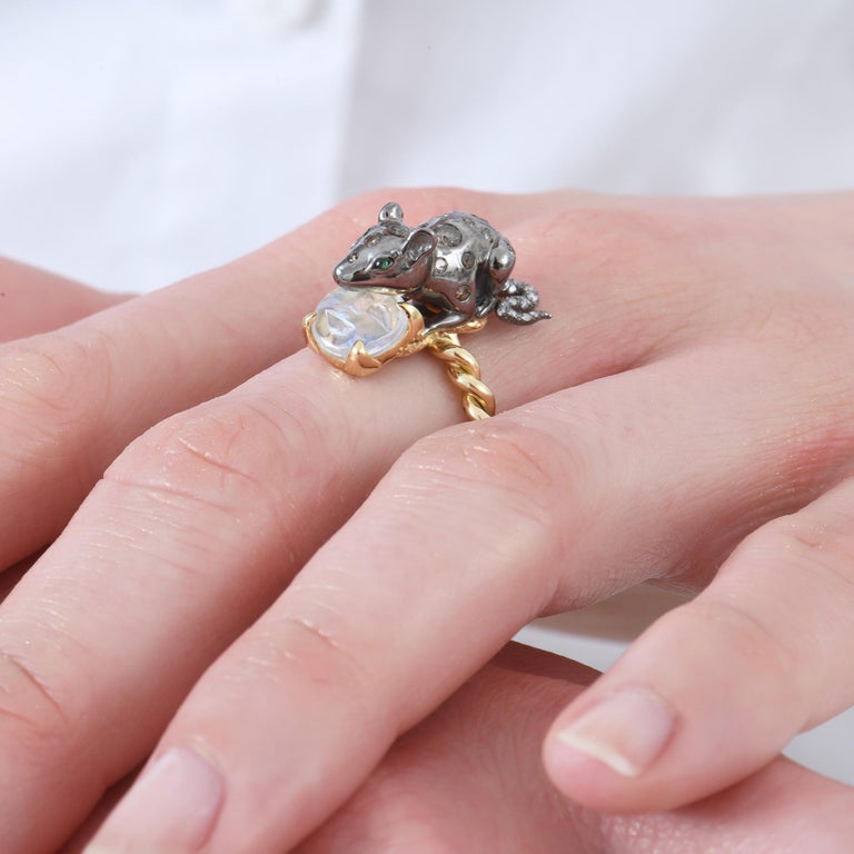 Sylvie Corbelin, Gold and Silver Mouse Ring at 1stDibs