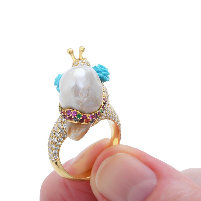 Sylvie Corbelin, Natural Pearl and Diamonds Snail Ring at 1stDibs