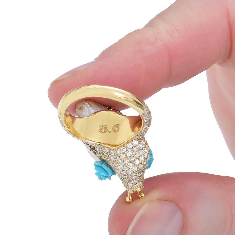 Sylvie Corbelin, Natural Pearl and Diamonds Snail Ring at 1stDibs