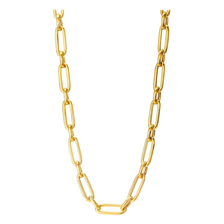 Syna 18 Karat Yellow Gold Rounded Paper Clip Link Chain For Sale at 1stDibs