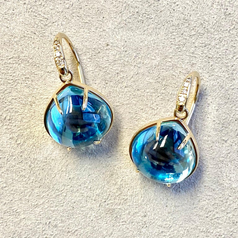 Syna Blue Topaz Yellow Gold Earrings with Champagne Diamonds For Sale ...