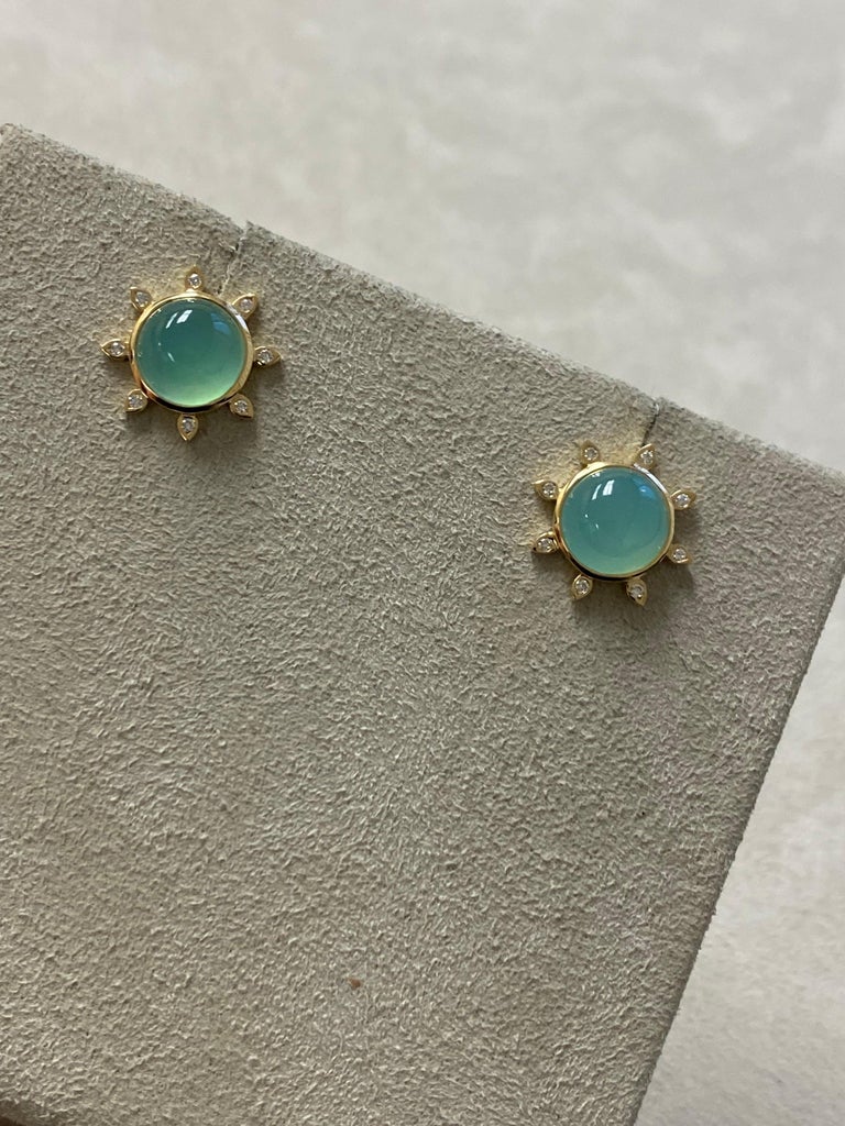 Syna Light Green Chalcedony Yellow Gold Earrings with Diamonds For Sale ...