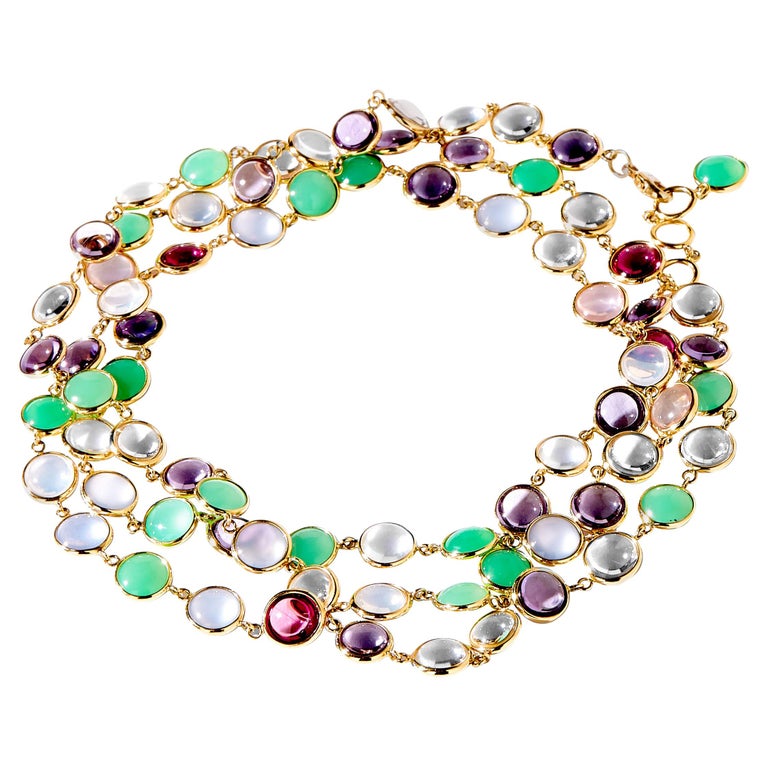 Syna Multi-Colour Chakra Yellow Gold Necklace For Sale at 1stDibs