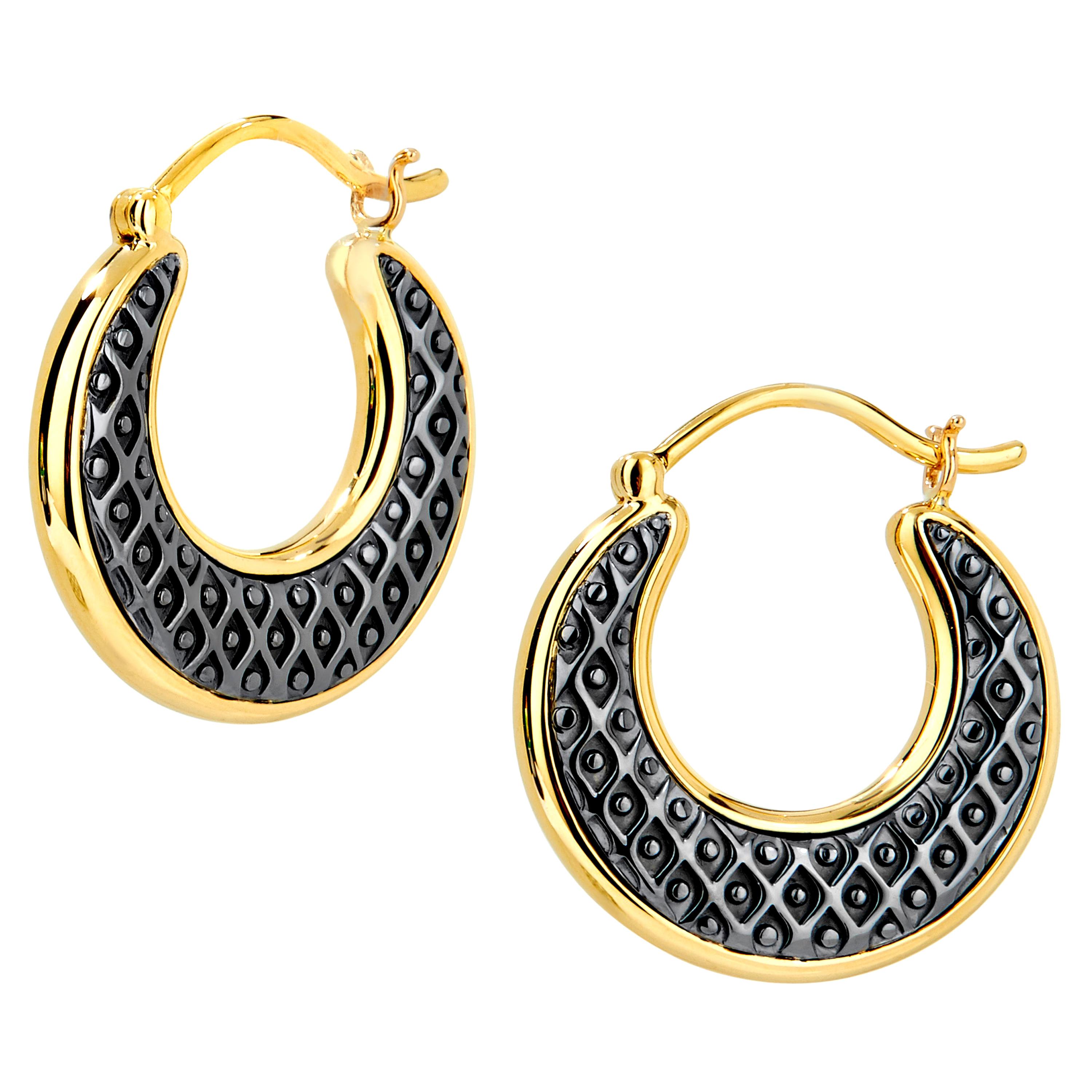22 Karat Yellow Gold and Oxidized Silver Handmade Hoop Earrings ...