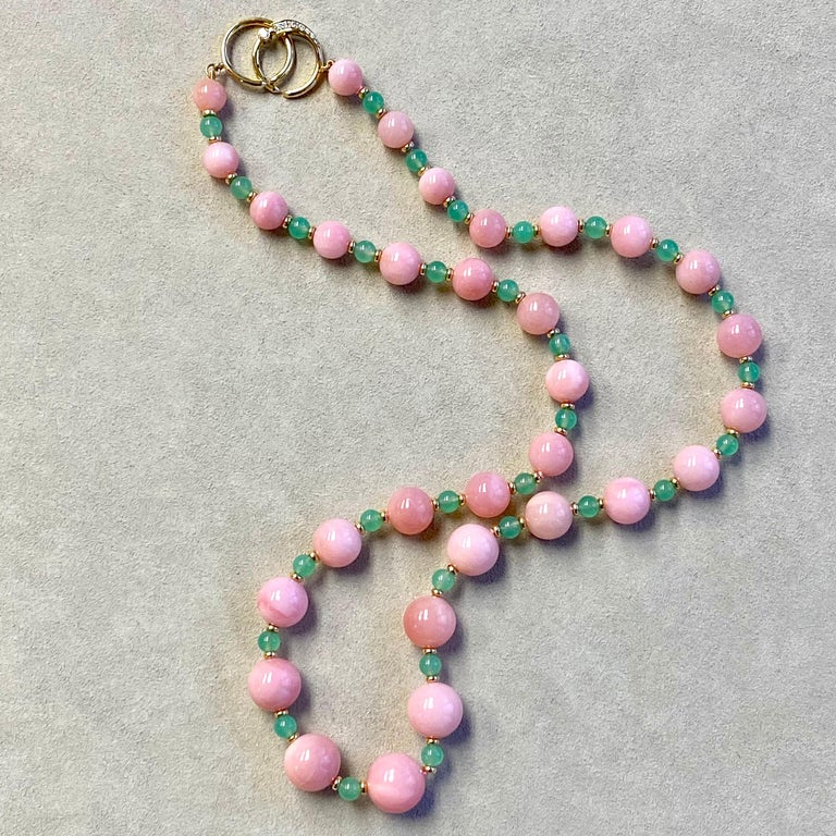 Syna Pink Opal and Chrysoprase Yellow Gold Bead Necklace For Sale at ...