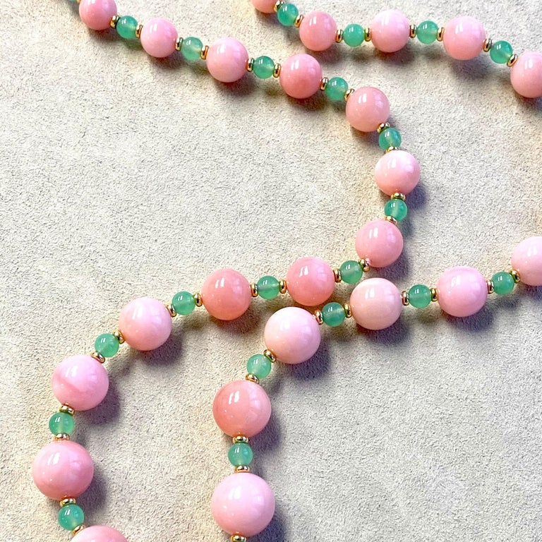 Syna Pink Opal and Chrysoprase Yellow Gold Bead Necklace For Sale at ...