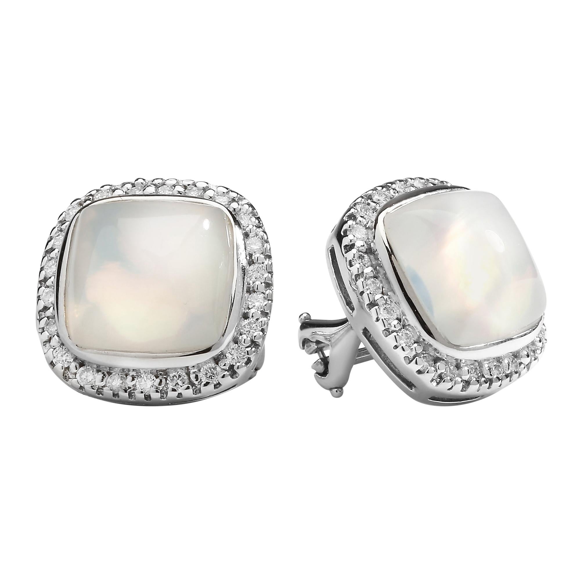 Syna White Gold Moon Quartz and Diamond Sugarloaf Earrings For Sale at ...